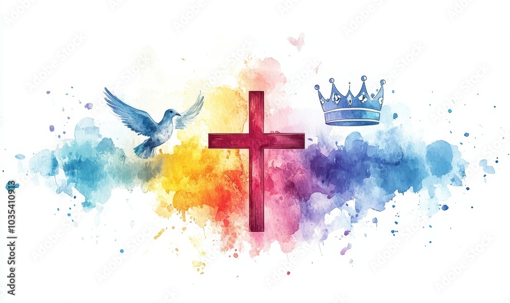 Holy Trinity symbols. Cross, crown and dove of Holy Spirit. Christian ...