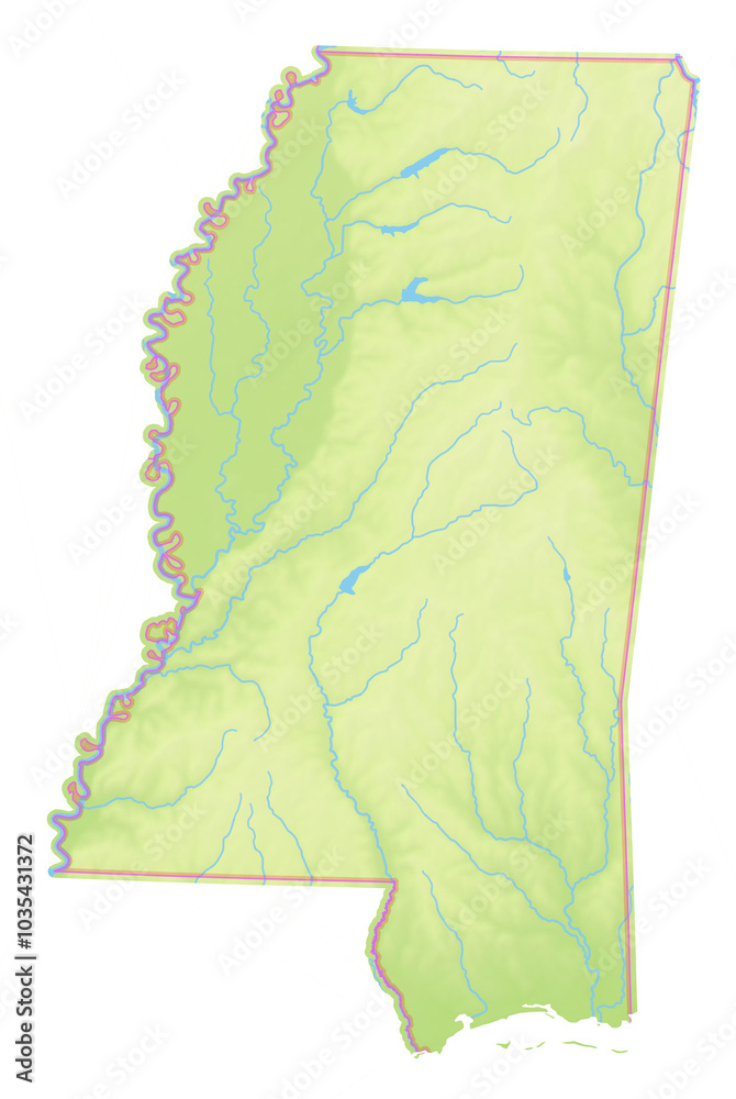 Map of the State Mississippi (US) showing the isolated territory with ...