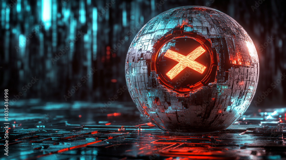 3D rendering of a sensitive content hologram HUD featuring a crossed ...