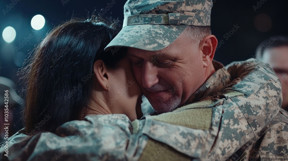 A touching scene of an army veteran reuniting with family members at an ...