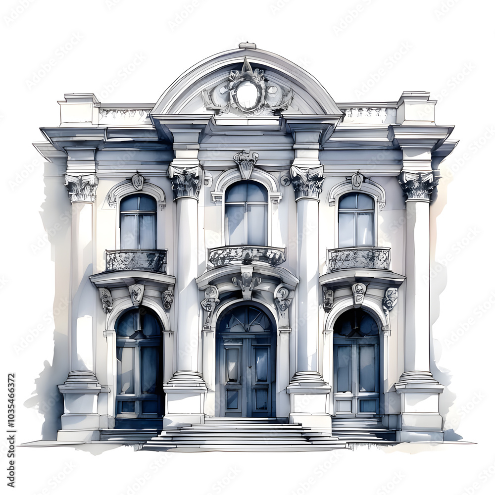 watercolor clip art of a Renaissance-style facade, featuring ...