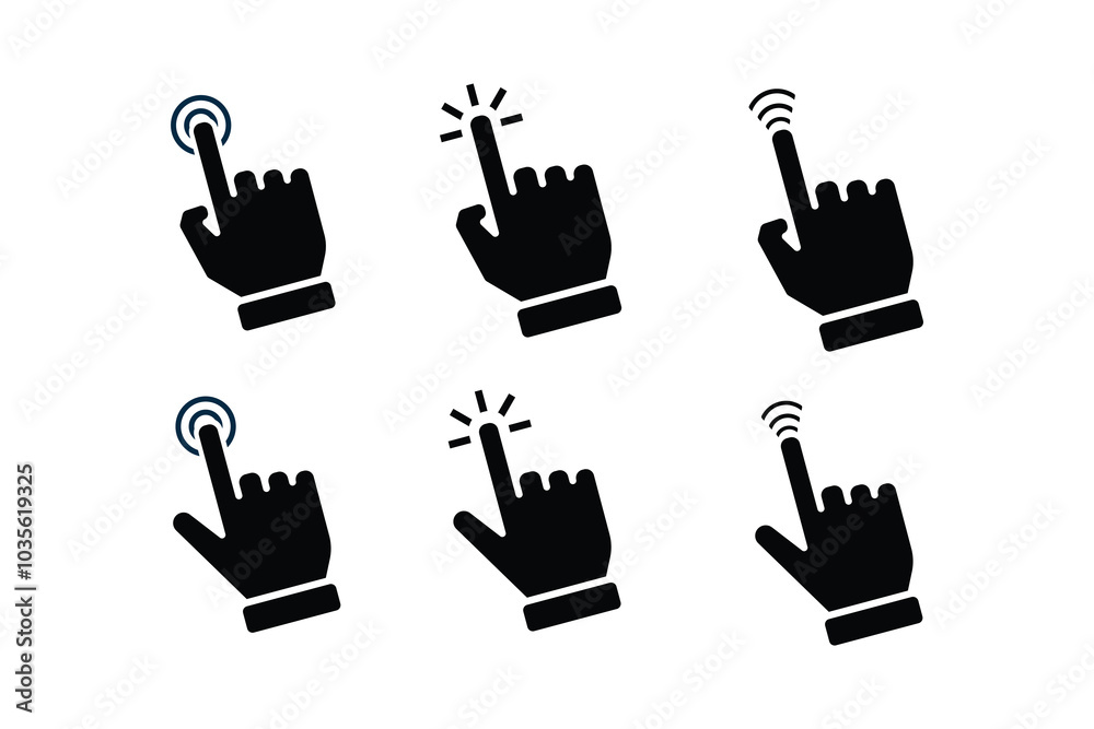 click icon set. Click button with hand cursor pointer clicking Vector illustration. simple ...