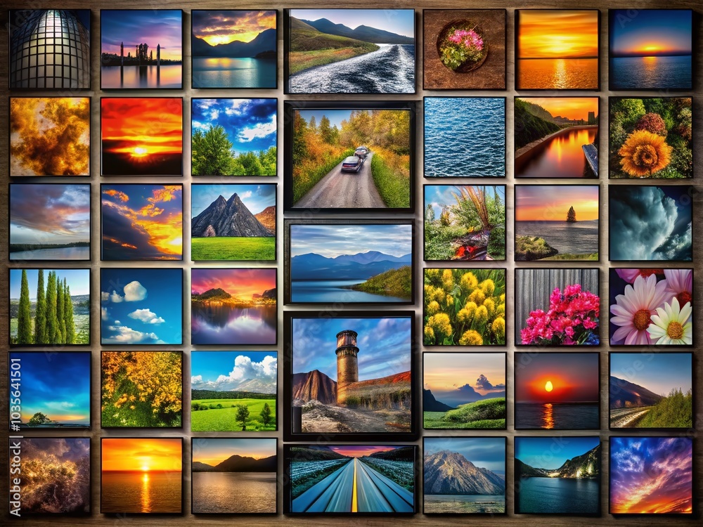 Black Mosaic Collage Art Grid Template for Photo Gallery Presentation ...