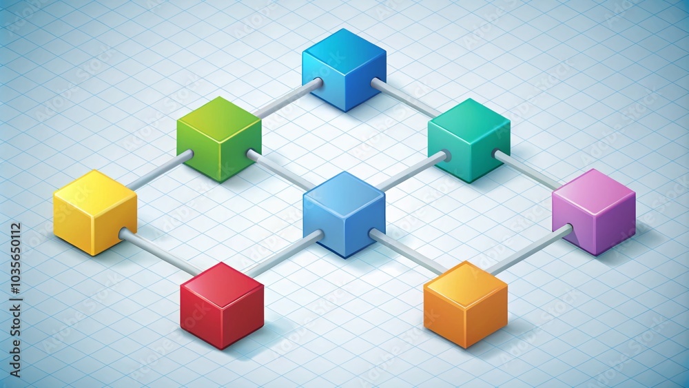 Business Process Infographic Flowchart with 6 Step Cubes in Isometric ...