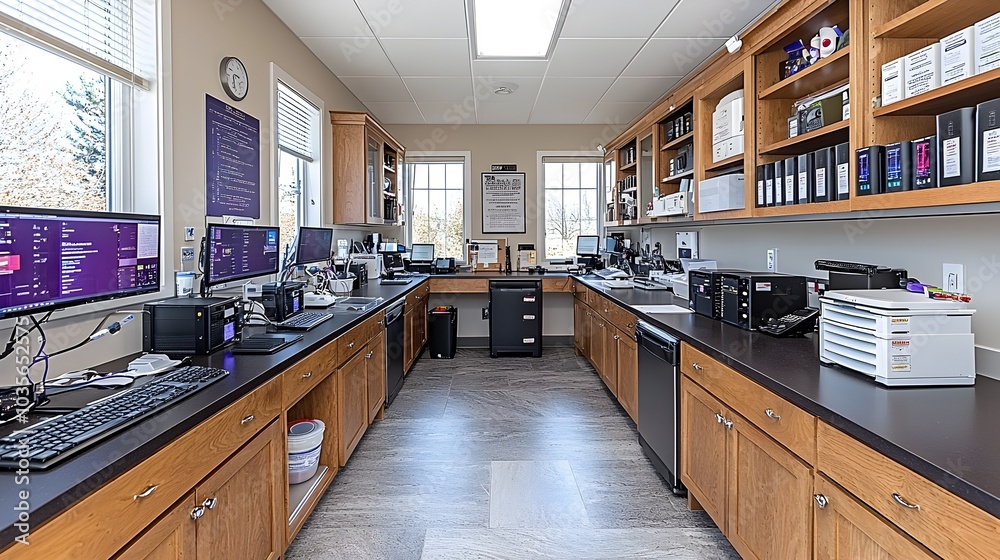 Photograph of a modern police station s digital evidence lab showcasing ...