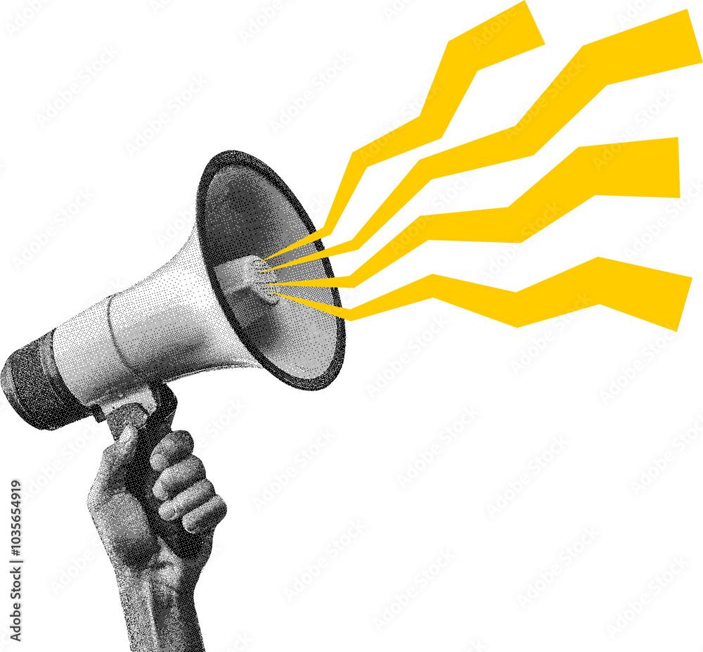 Promotional megaphone in hand transparent background, loudspeaker with ...