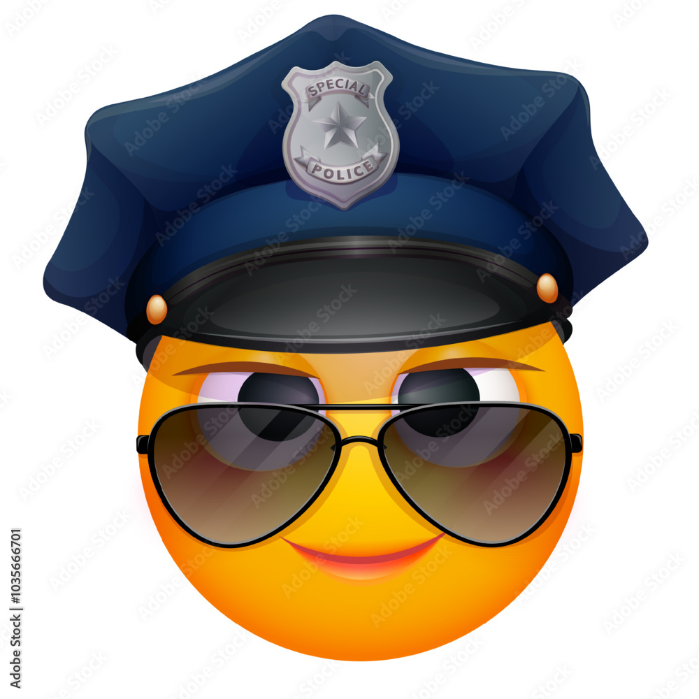 Female police officer emoji on white background. Emoticon with police ...
