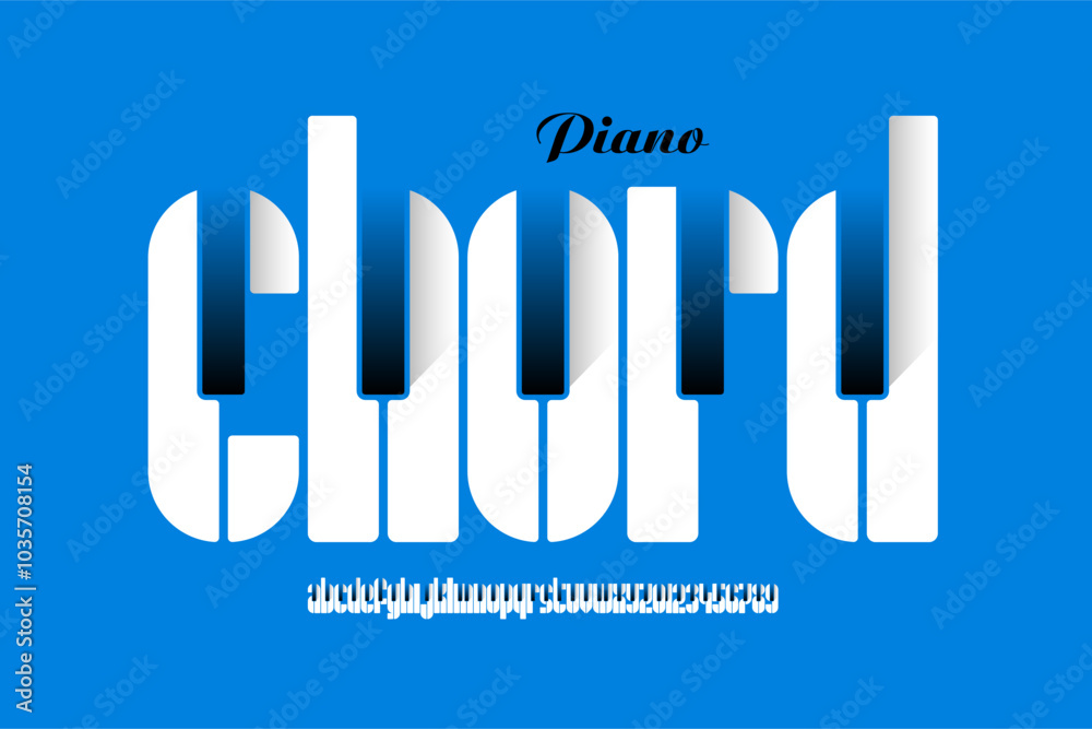 Piano chord. Piano keys style font design, alphabet letters and numbers ...