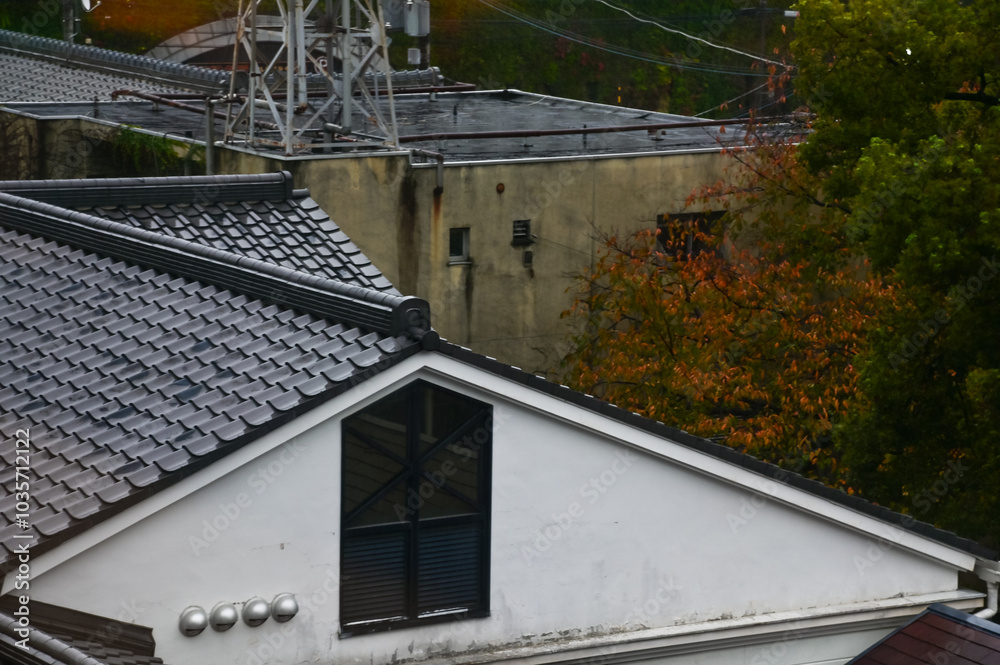 The rooftop of Japanese house, traditional Japanese house rooftop. Tile ...