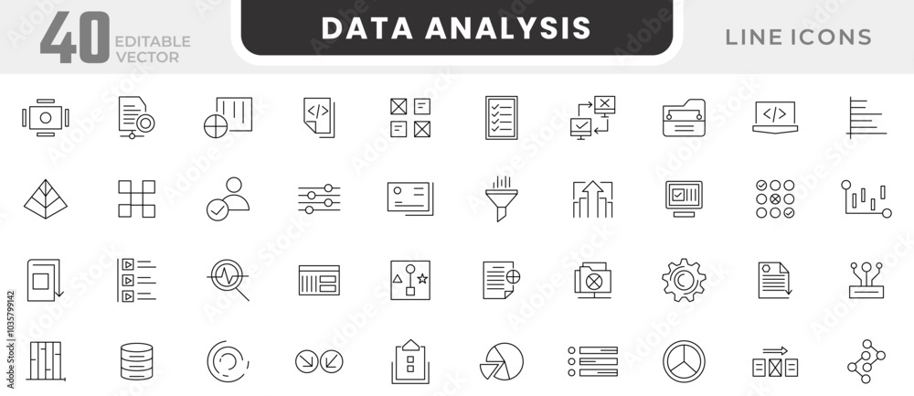 Data Analysis line icon set. Data processing, pictograms, marketing ...