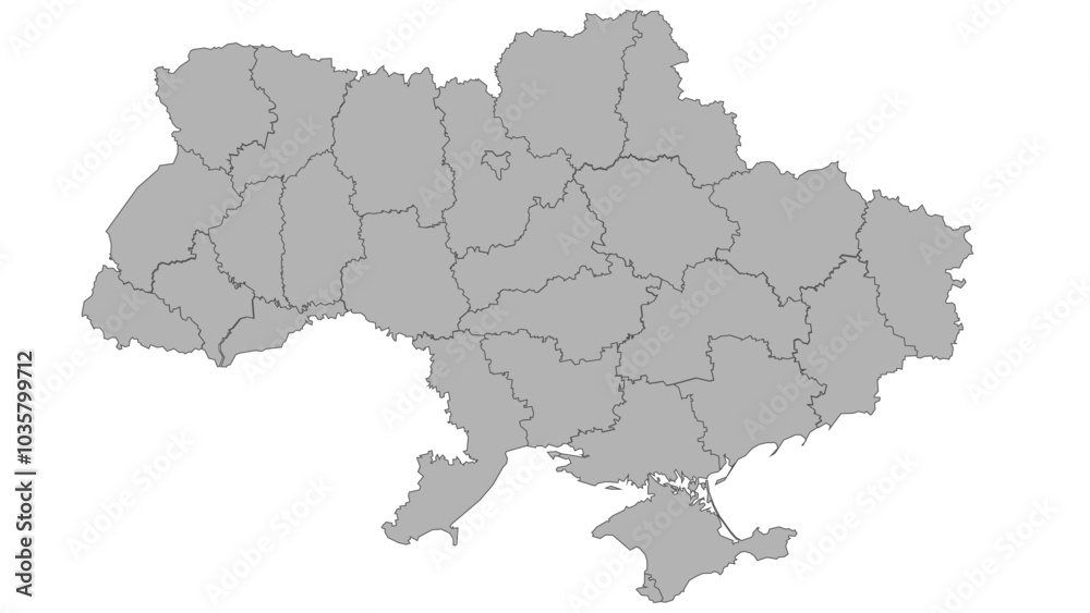 Outline map of Ukraine, full area including Crimea. Divided into ...