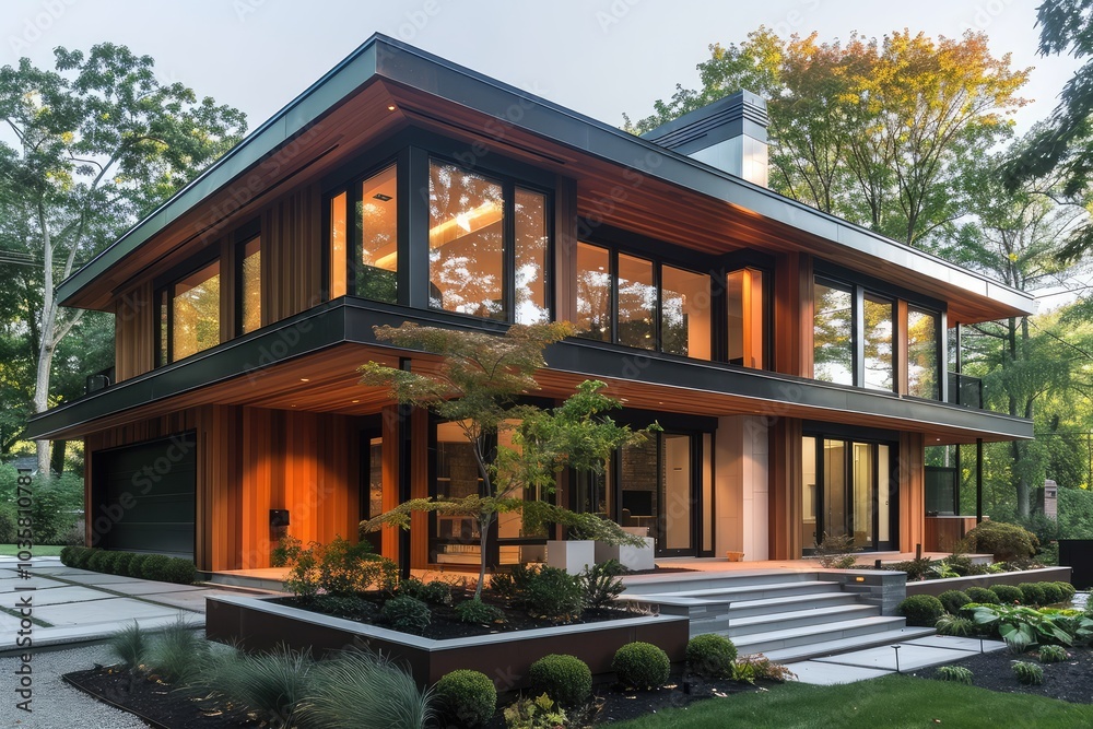 Beautiful modern house exterior with grass field Modern residential ...