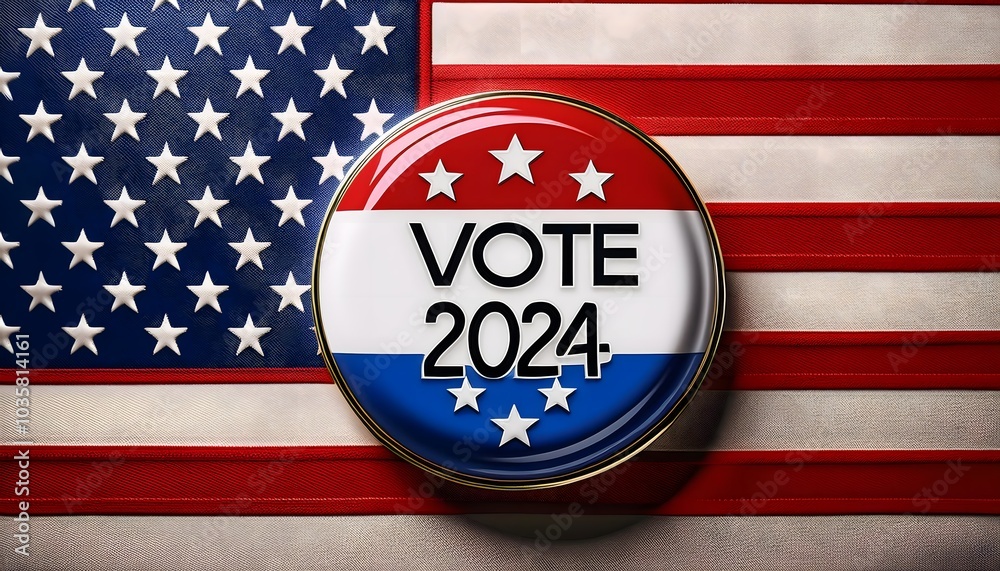 Vote election badge button with text VOTE for 2024 background, lying at ...