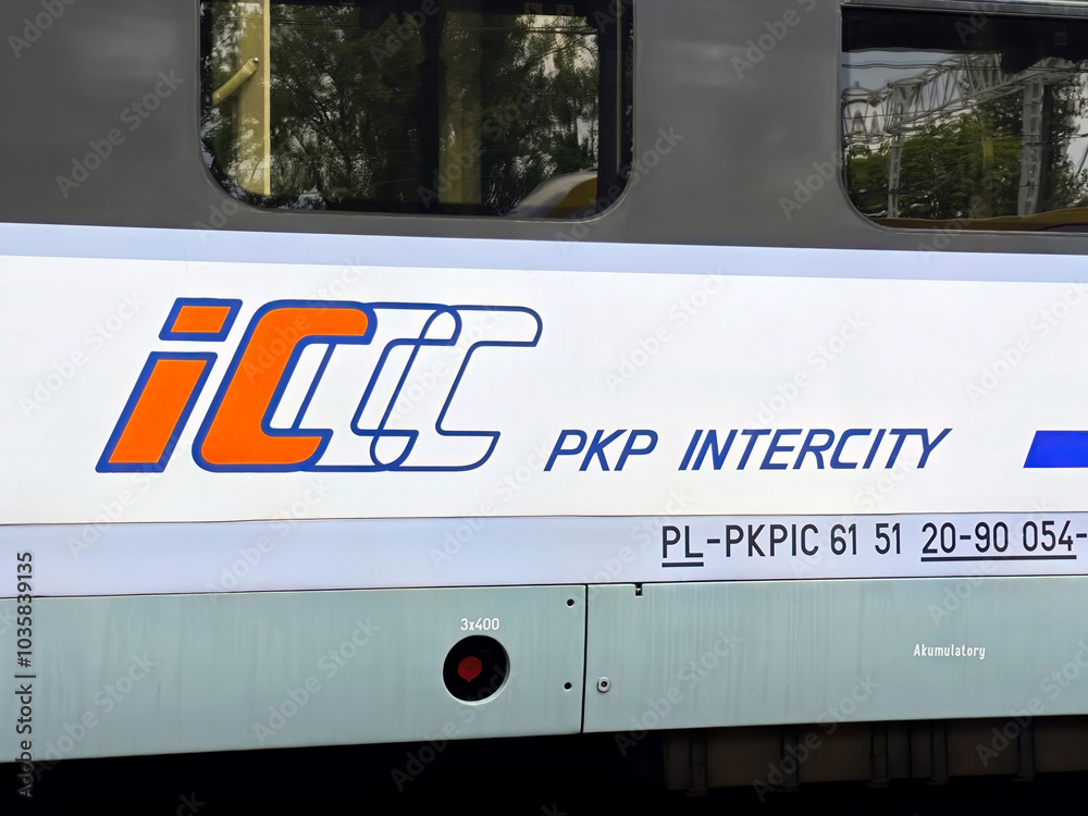 ภาพถ่าย Stock PKP Intercity ICCC Polish train logo and side view ...