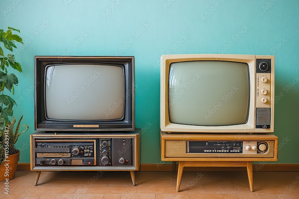 Two retro television sets from different eras, highlighting the ...