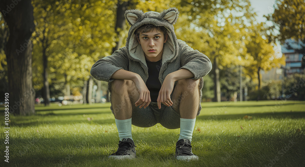 A Quadrober in the park is a young guy wearing a cat mask and ears ...