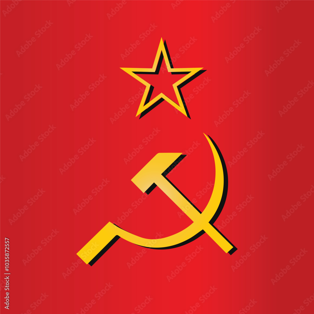 Bright Red Soviet Union Logo Star Hammer and Sickle Symbols, USSR Red ...