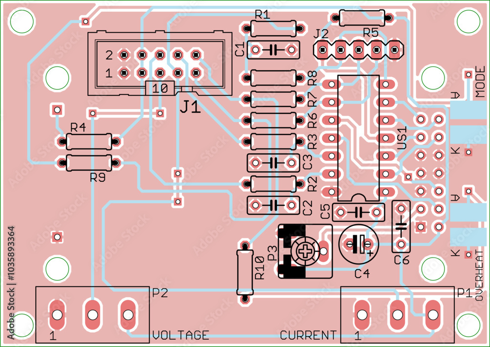 Vector printed circuit board of electronic device with components of ...
