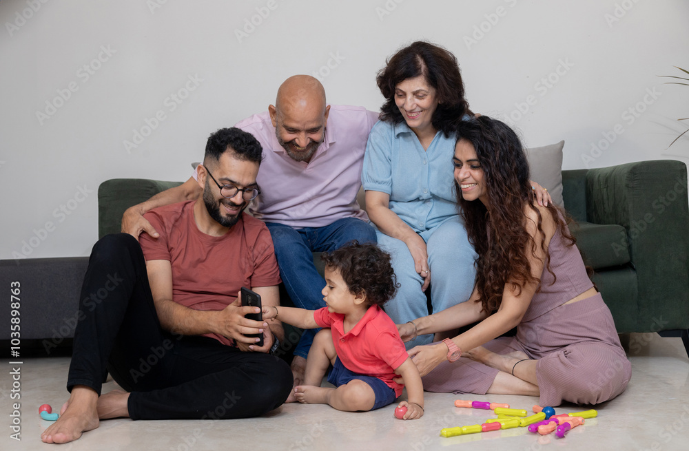 Happy Multigenerational Indian Family at Home Relaxing Together ...