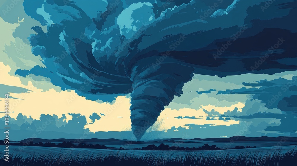 Dramatic Funnel Shaped Clouds As Supercell Thunderstorm Traverses The ...