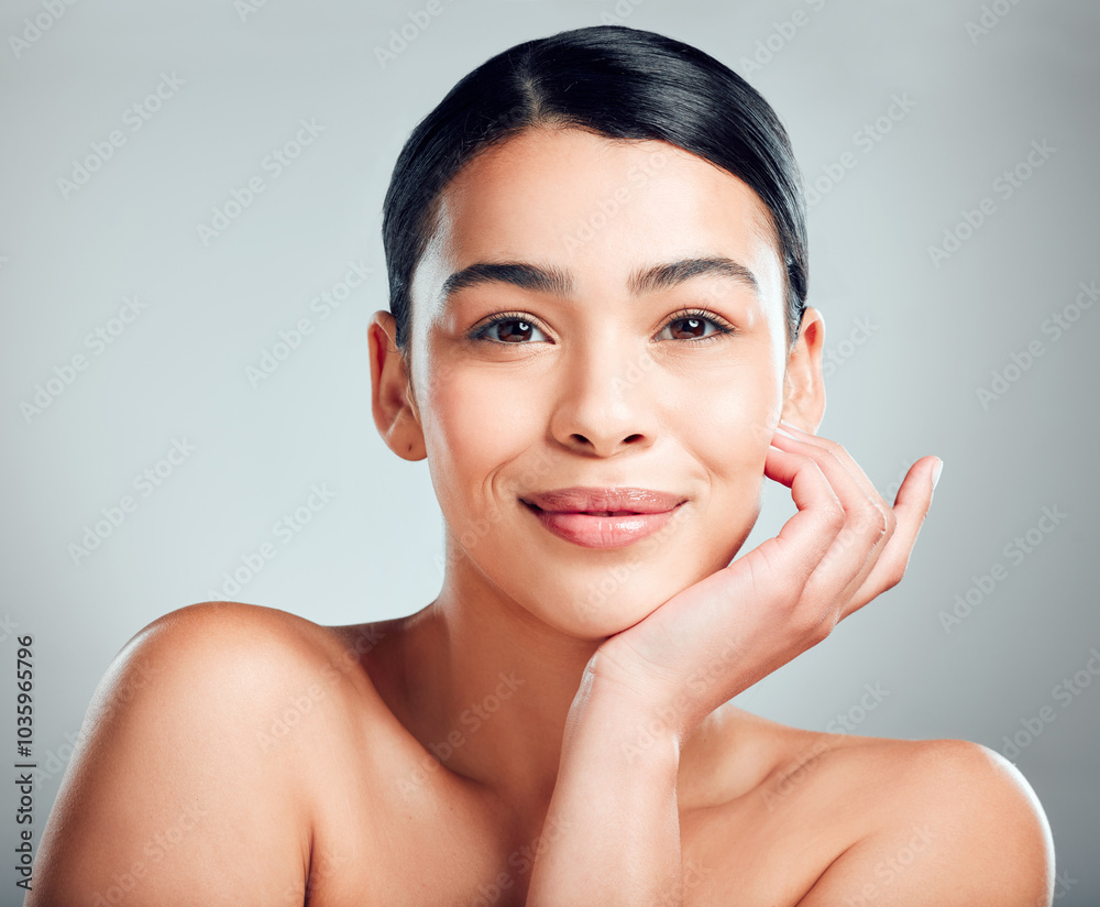 Skincare, wellness and portrait of woman in studio with hydration ...