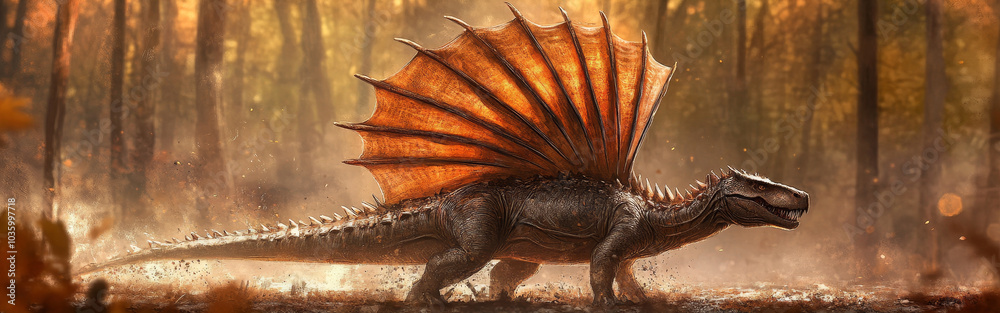 Illustration Stock Dimetrodon with its Iconic Sail Walking Through a ...