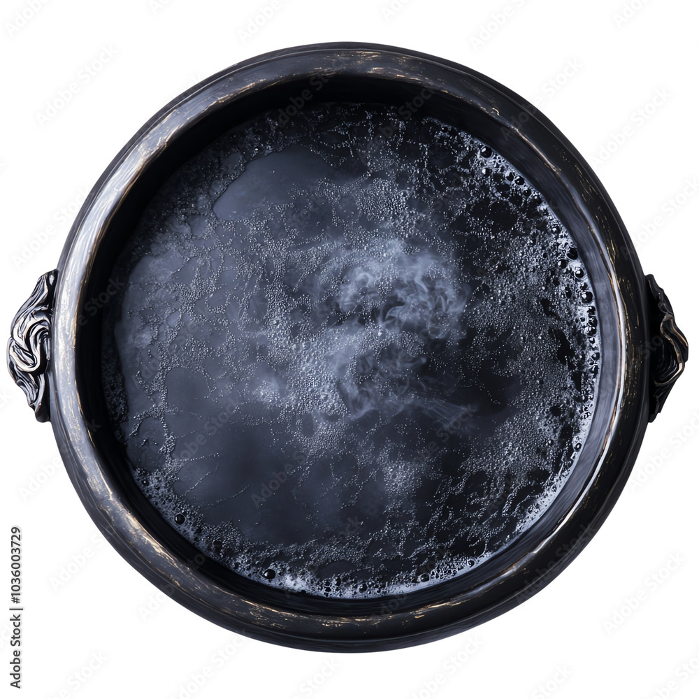 Black cauldron top view, isolated on a white background, showcasing ...