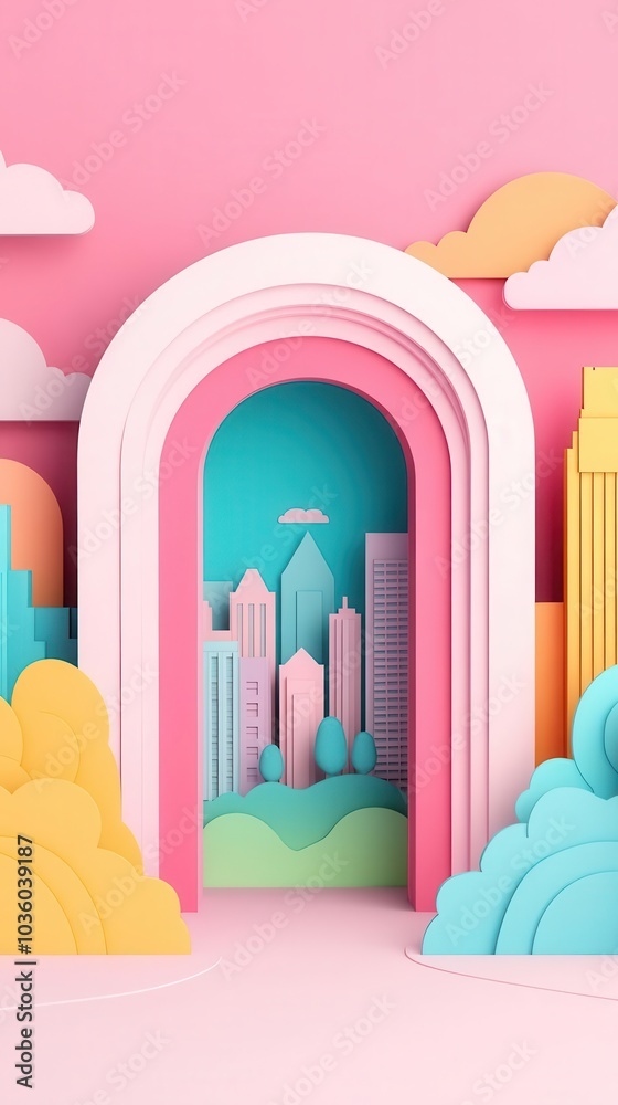 portal opening to connect a 2D paper world with a vibrant 3D city ...