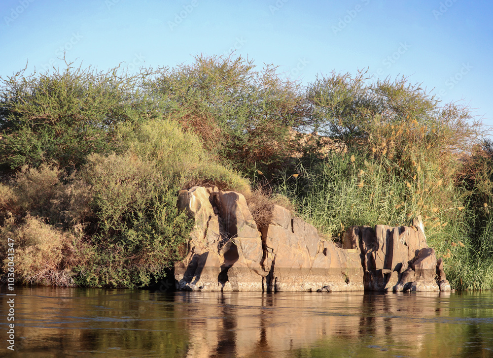 beautiful nature landscape on the river Nile in Aswan, Egypt Stock ...