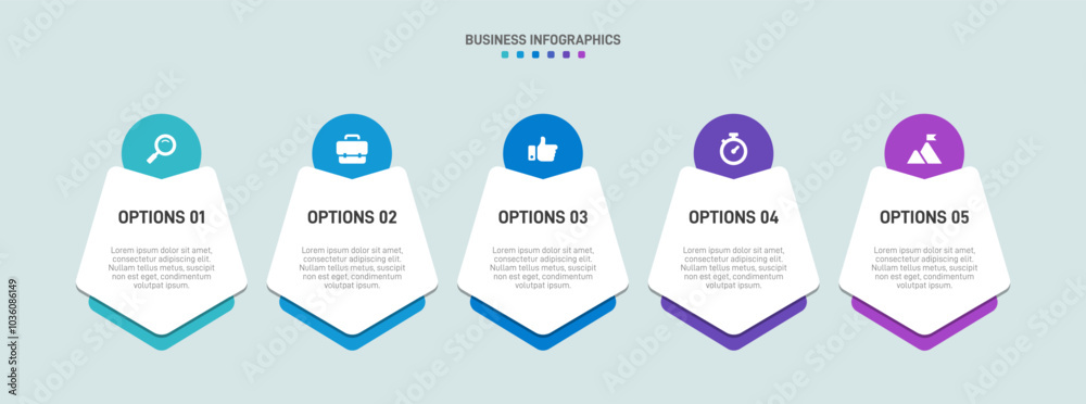Horizontal progress bar featuring 5 arrow-shaped elements, symbolizing ...