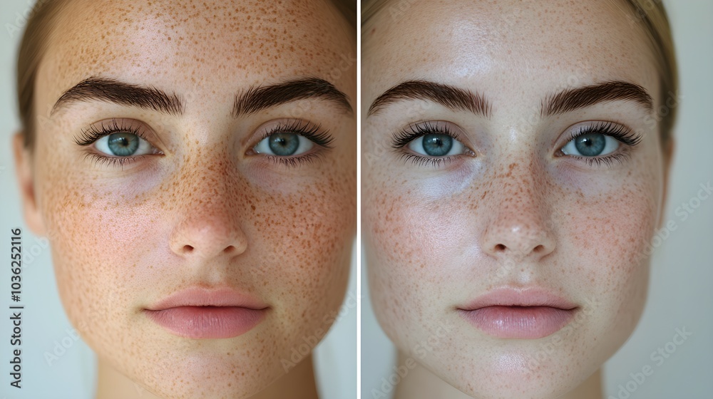 Capture a close-up comparison of a patient's skin before and after ...