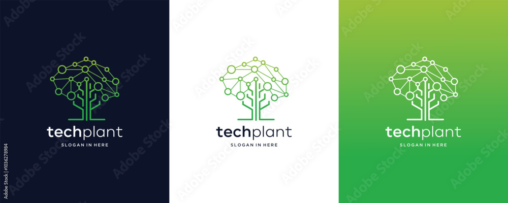 tree tech circuit with a line network connection vector logo design ...