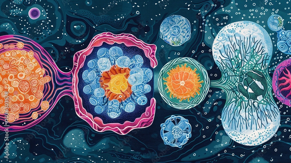 Detailed Hand Drawn Schematics of Mitosis Phases Including Interphase ...