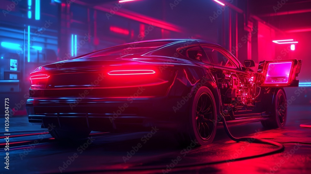 Automated repair robot with holographic tools fixing a car s electrical ...