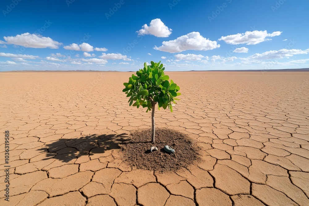Ecosystem balance, shown in a desert environment, where cacti, reptiles ...
