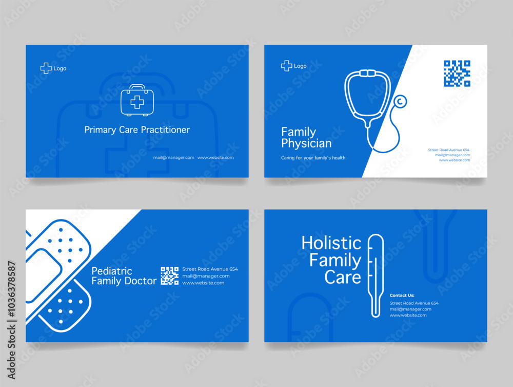 Family doctor card design featuring various specialized healthcare ...