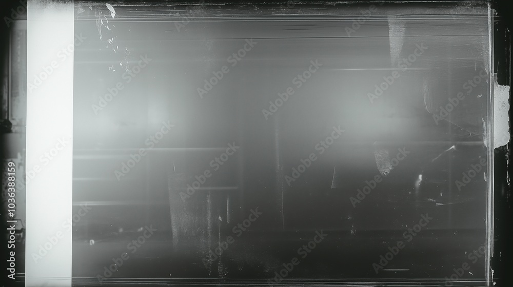 "Vintage black-and-white film negative with heavy grain, scratches, and ...