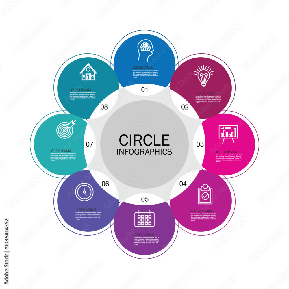 Circle diagram vector infographic presentation template chart 8 options ...