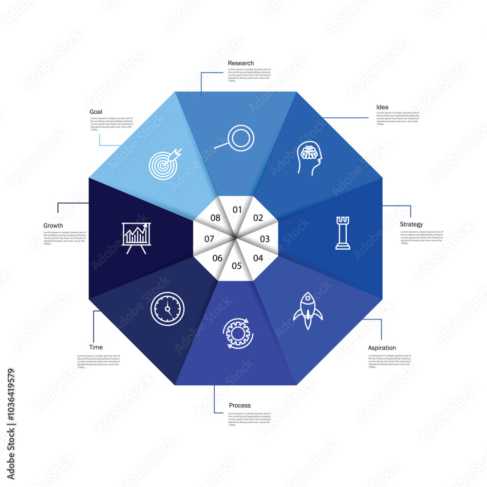 Infographic circle hexagon flowchart template with 8 options Stock Vector | Adobe Stock