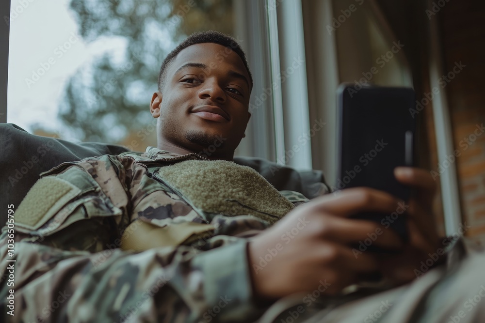 Soldier video calling his family from the military base, Generative AI ...
