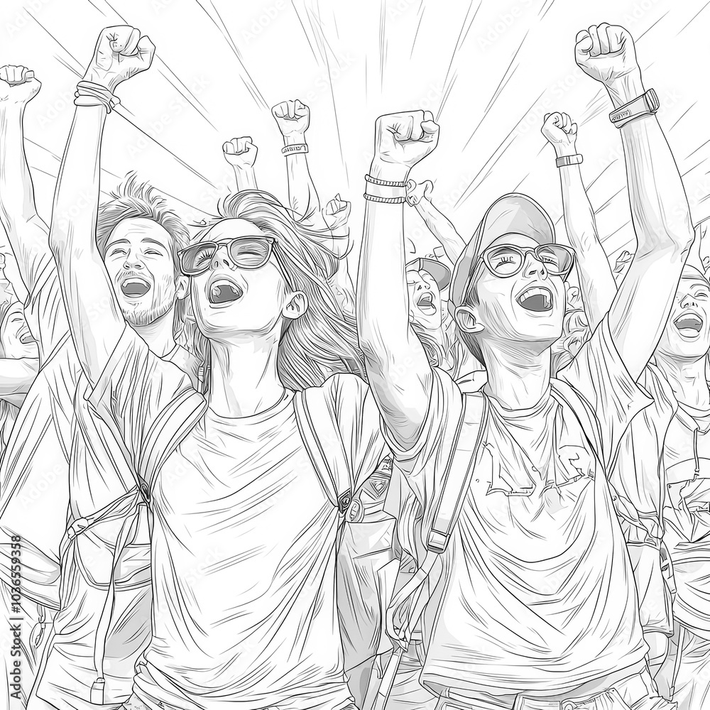 A sports game with cheering fans, coloring page for kids, simple ...