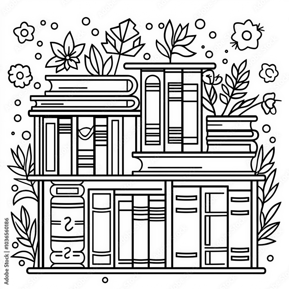 An enchanted library with moving books and scrolls, anime coloring page ...