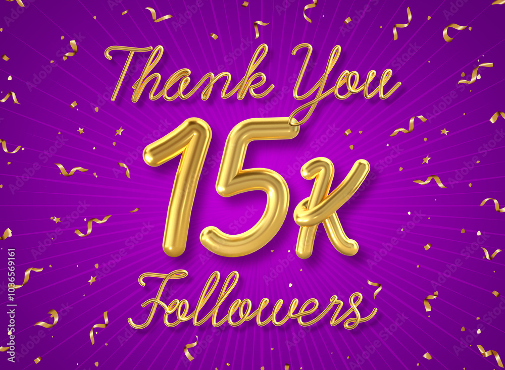 Thank you 15k followers poster with confetti background, Thank you ...
