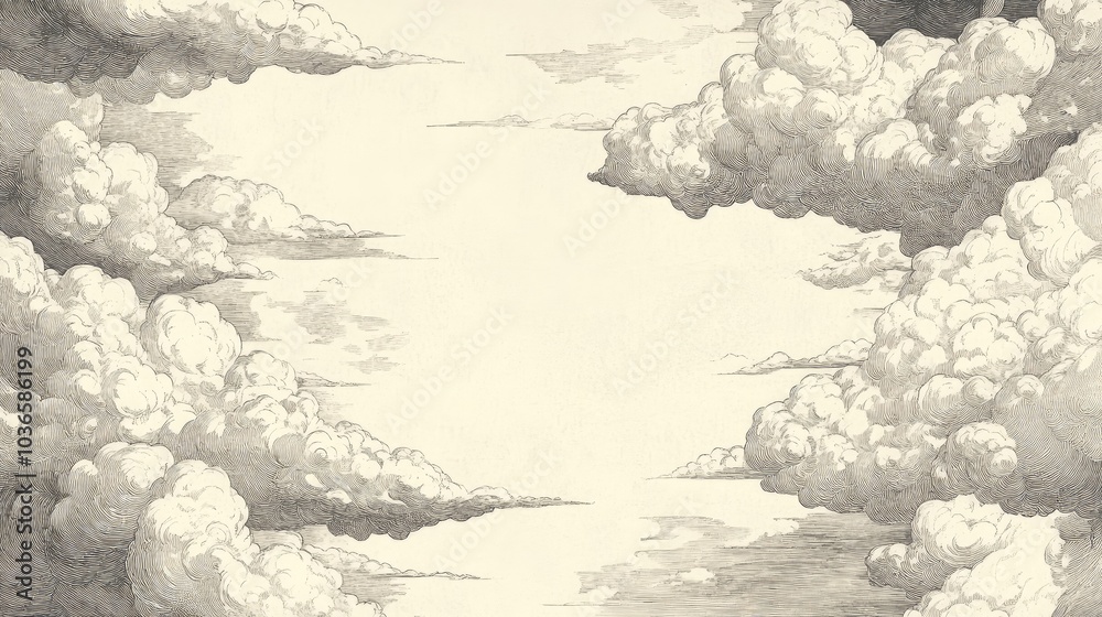 Charming hand drawn dashed clouds in the sky A linear backdrop ...