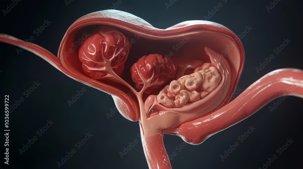 3D Illustration of Female Reproductive System Anatomy Uterus Ovaries ...