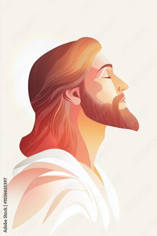 Serene Jesus Portrait: A stylized illustration of Jesus Christ ...