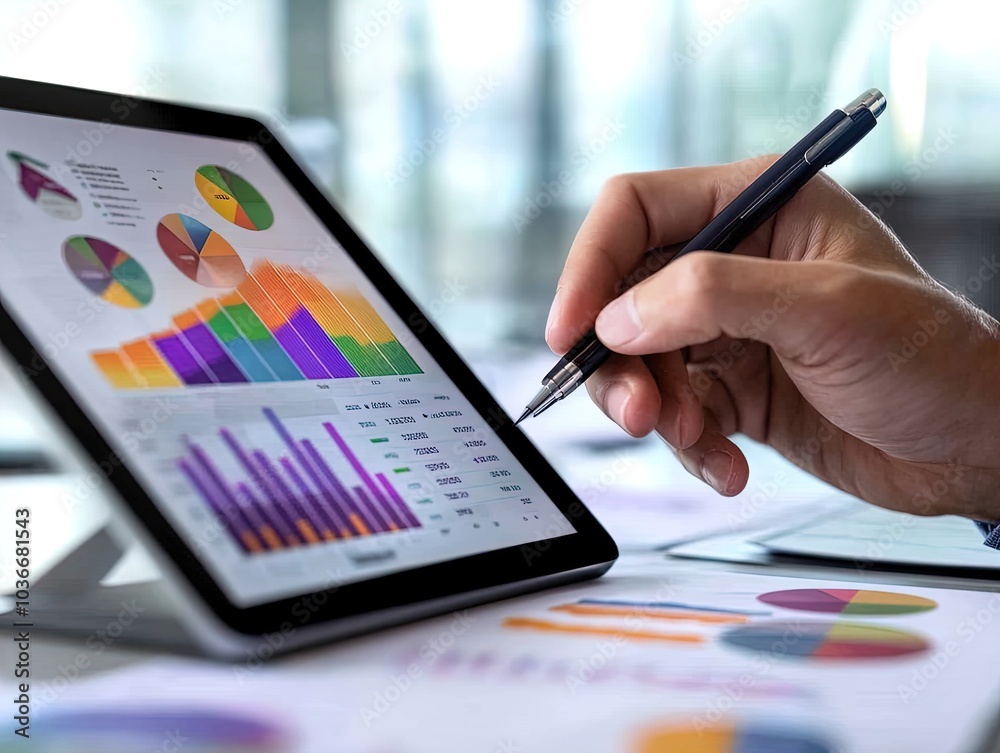 Dynamic Analytical Visuals: A Modern Office Scene Featuring Trend Lines ...