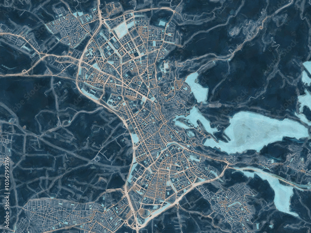 Ilustración de Stock Painterly Style City Map of Granada, Spain in a ...