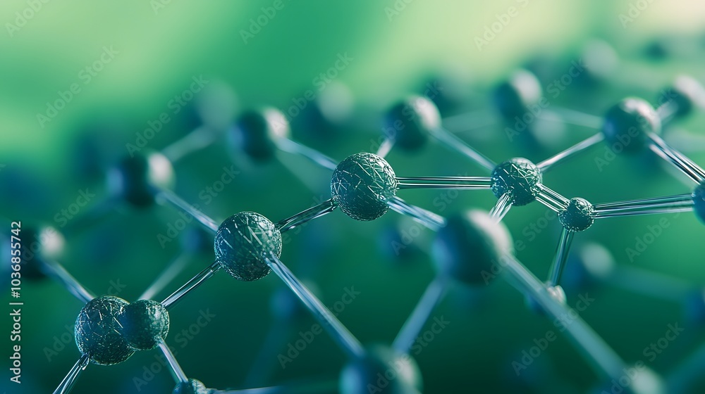 Graphene molecular nano technology structure on a green background - 3d ...