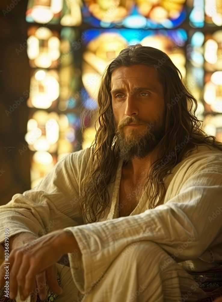 Cinematic Photograph of Jesus Christ Inside a Historic Old Church ...